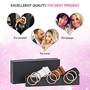 XZQTIVE 3 Pack Women's Leather Belts For Jeans Dresses Pants Fashion Ladies Waist Belt with Gold Buckle