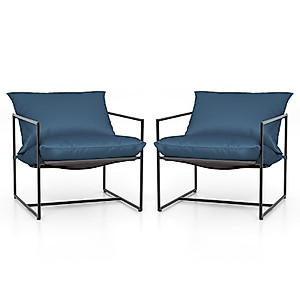 Tangkula Sling Accent Chair, Indoor Outdoor Leisure Chair with Seat & Back Cushions, Weatherproof Seat Fabric & Sturdy Metal Frame, Modern Ergonomic Lounge Chair for Living Room, Balcony (Navy)