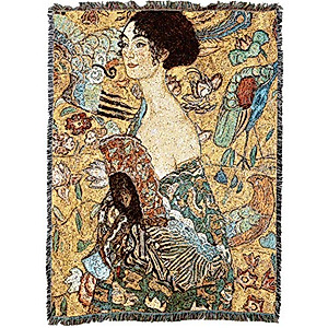 Pure Country Weavers Lady with Fan Blanket by Gustav Klimt - Fine Art Gift Tapestry Throw Woven from Cotton - Made in The USA (72x54)