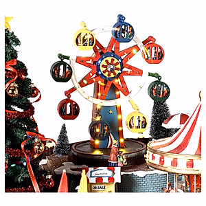 Holyart Christmas Village Set with Lights, Christmas Tree in an Amusement Park 60x90x60 cm