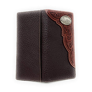 Western Premium Genuine Leather Tooled Men's Long Bifold Wallet premium cowboy wallets in 2 colors (Brown Praying cowboy)