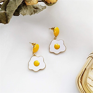 ANDPAI Chic Funny Cute 14k Gold Enamel Fried Egg Stud Earring Poached Egg Dangle Drop Earrings for Women Lover Kitchen Cooking Statement Jewelry Gifts (White)