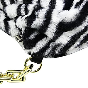 Amamcy Women Fashion Dumpling Bag Faux Fur Fuzzy Purse Cloud Handbag Fluffy Shoulder Bag with Alloy Shoulder Strap Zebra Cow Print
