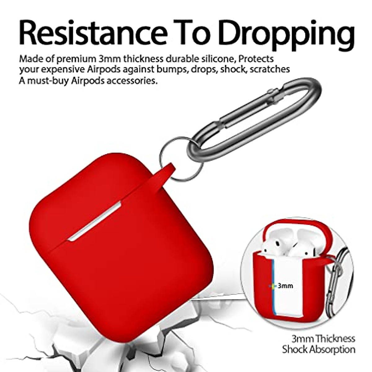 Hamile Compatible with AirPods Case Cover, Soft Silicone Protective Covers Skin (Front LED Visible) Designed for Airpod 2/ AirPod 1 Cases with Keychain Accessories, Women Girls Men Boys,Red