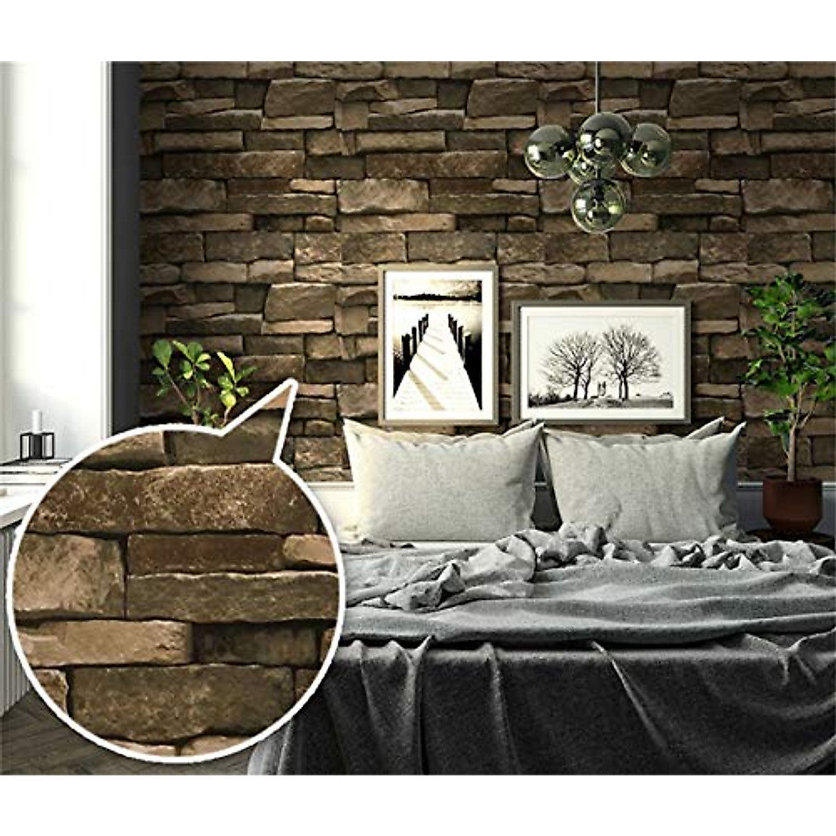 TUOKING 17.7 in x 32 ft Peel and Stick Wallpaper Self-Adhesive Removable Home Decoration, Stone Brick