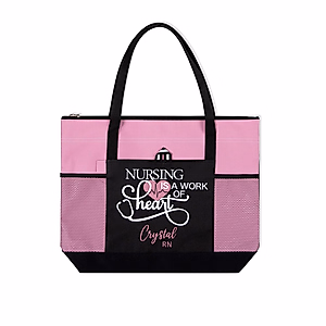 callie Personalized Nurse Tote Bag for Women, Nursing Is A Work of Heart Bags with Zipper, Nurse Appreciation Gift Nurse Week Gift