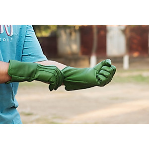 LEATHER LH HANDS Men's Medieval Renaissance Cosplay Unlined Gauntlet Genuine Leather Costume Gloves Green Small
