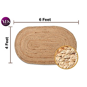 VDS Pack of 1, Oval Hand Woven Braided Jute Area Rug 4x6 feet, Natural Reversible Rug for Home Decor, Living Room, Kitchen, Entryway Rug, Door Mat, Farmhouse Rustic Boho Accent Rug (4'x6')