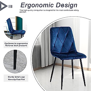 KATBOC Blue Velvet Dinner Chairs Set of 4, Modern Velvet Dining Room Chairs, Kitchen Chairs with Upholstered Cushion Seat for Home Kitchen Restaurant