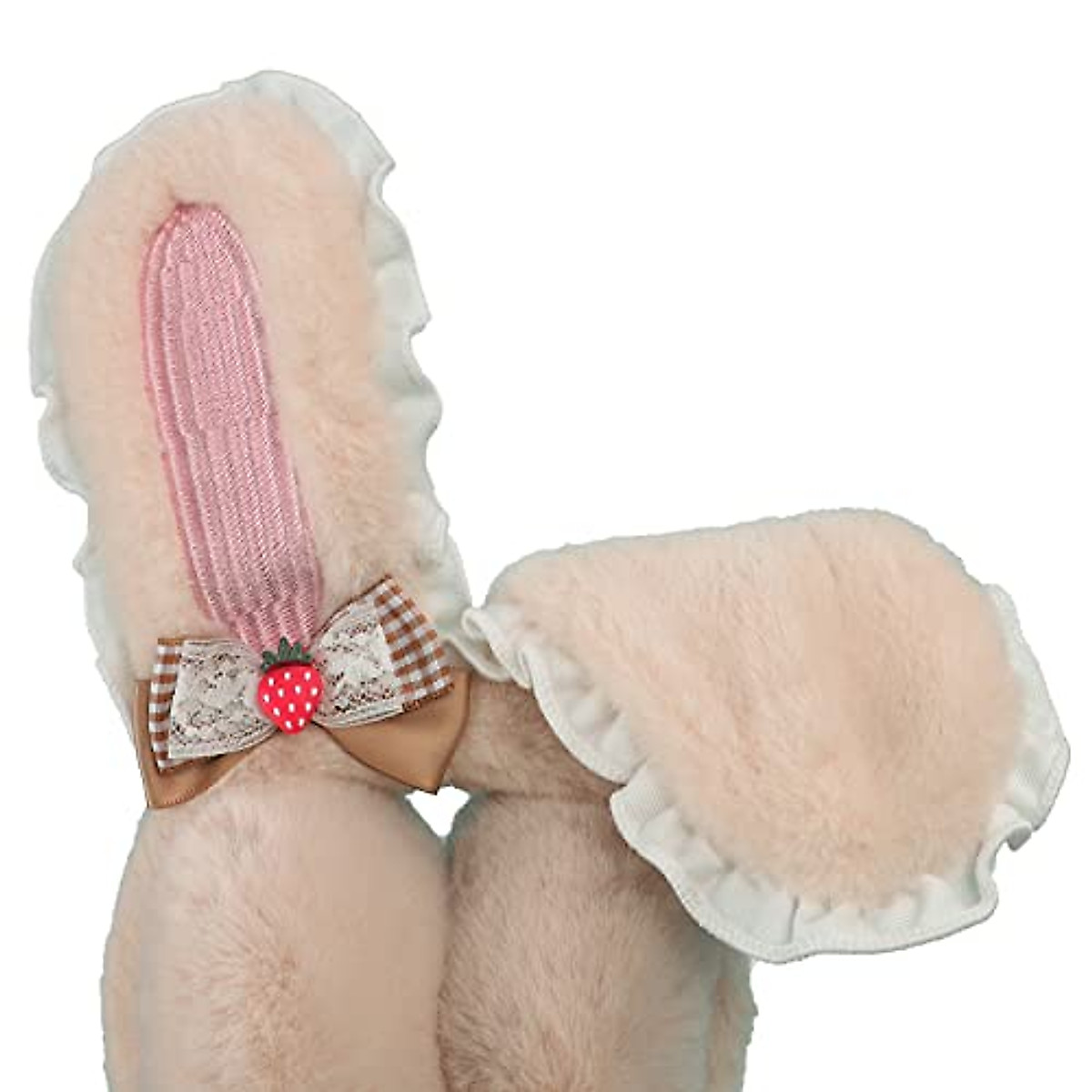 JIAHG Women Girls Plush Rabbit Ear Winter Earmuffs Soft Faux Fur Ear Warmers Adjustable for Adults Kids Thermal Ear Cover Muffs
