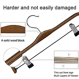 TOPIA HANGER Wooden Pants Hangers,Slim Natural Wood Skirt Hangers with Anti-Rust Hook and Adjustable Metal Clips, Perfect for Skirts,Pants,Slacks-10 Pack-CT17A