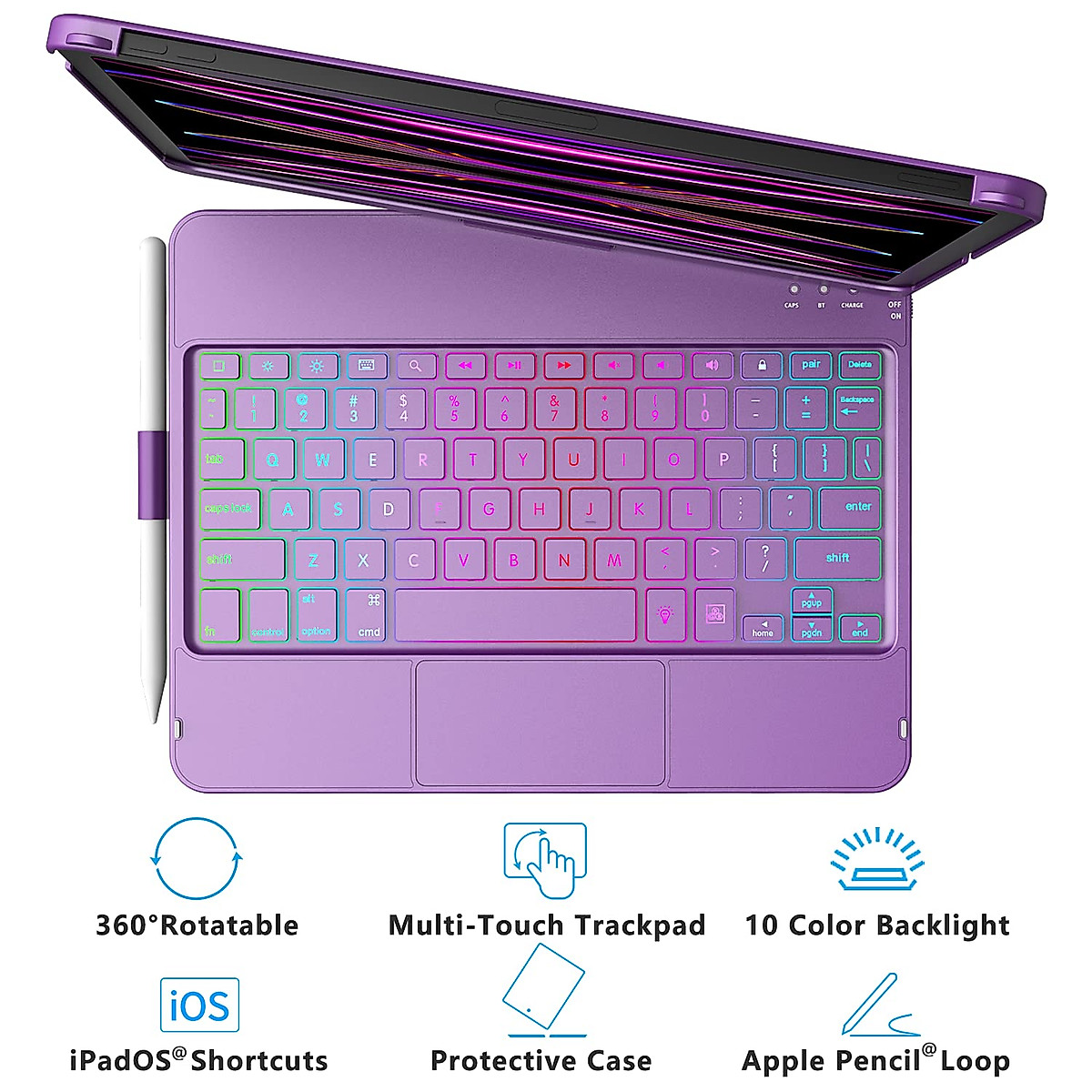 iPad Pro 11 inch Case with Keyboard, iPad Air 5/Air 4 10.9 inch Keyboard Case with Trackpad, Keyboard Case for iPad Air 5/Air 4 and iPad Pro 1-4 Gen, Backlit 10 Color & 360 Screen Rotation -Purple