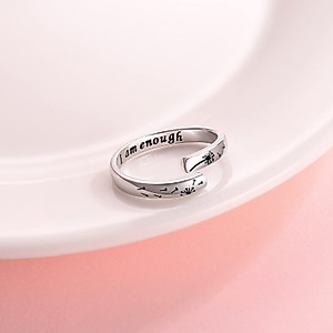 EJALEN S925-Sterling-Silver White/Blue Opal Faith Hope Love Ring Cross Heart Rings Adjustable Inspirational Faith Over Fear Jewelry Jesus Christian Gifts for Women Teens (Dandelion Ring)