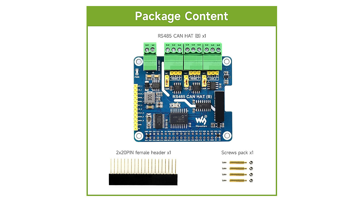 waveshare Isolated RS485 CAN HAT B, Compatible with Raspberry Pi 5/4B/3B/Zero/Zero W/Zero 2W ...