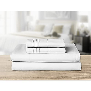 Elegant Comfort 4-Piece Queen- Smart Sheet Set! Luxury Soft 1500 Thread Count Egyptian Quality Wrinkle and Fade Resistant with Side Storage Pockets on Fitted Sheet, Queen, White