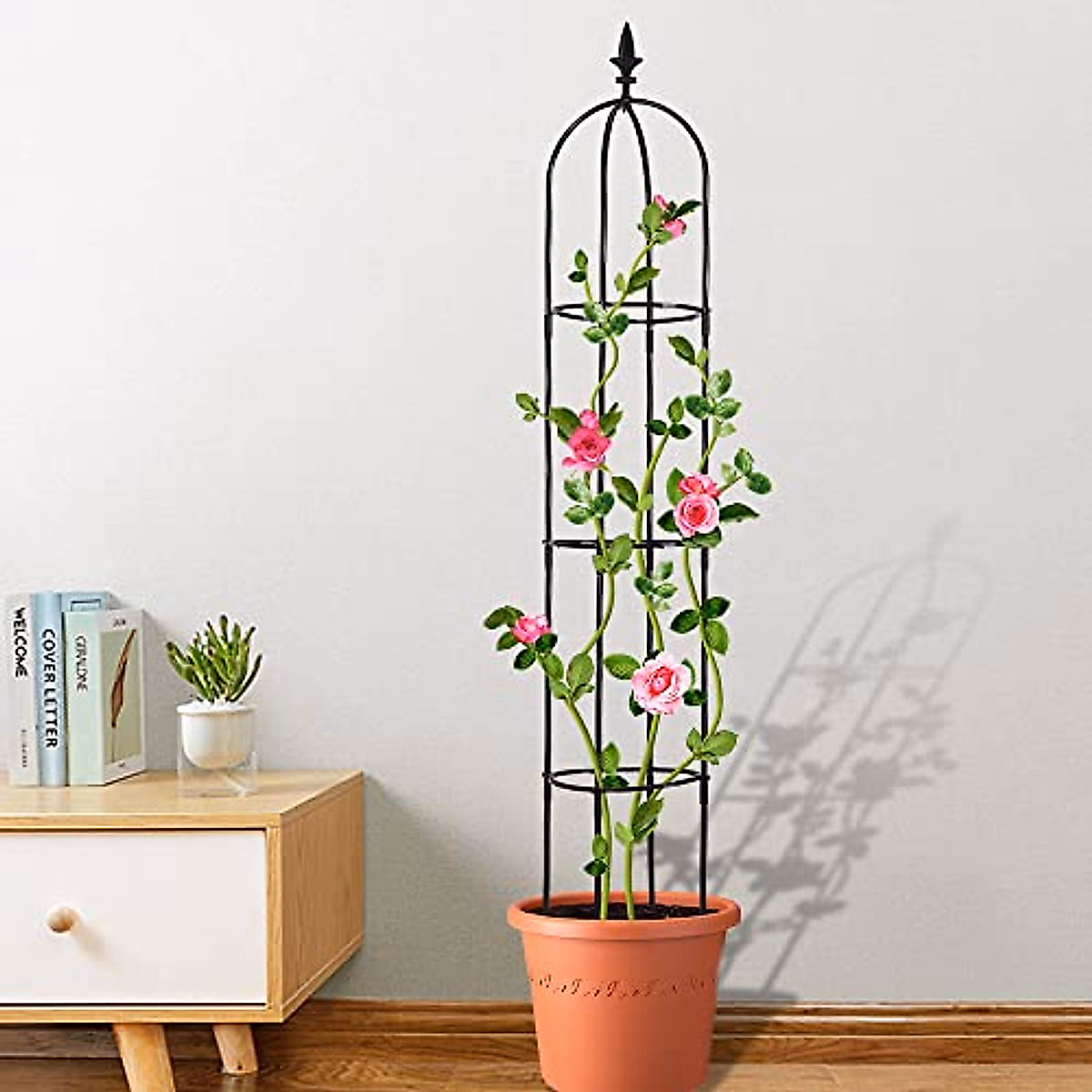 Lalahoni Trellis for Climbing Plants Outdoor, Rustproof Plant Support Potted Flowers Vegetable Vine Indoor Outdoor Garden Obelisk, 6ft Tall Rose Black 1pc