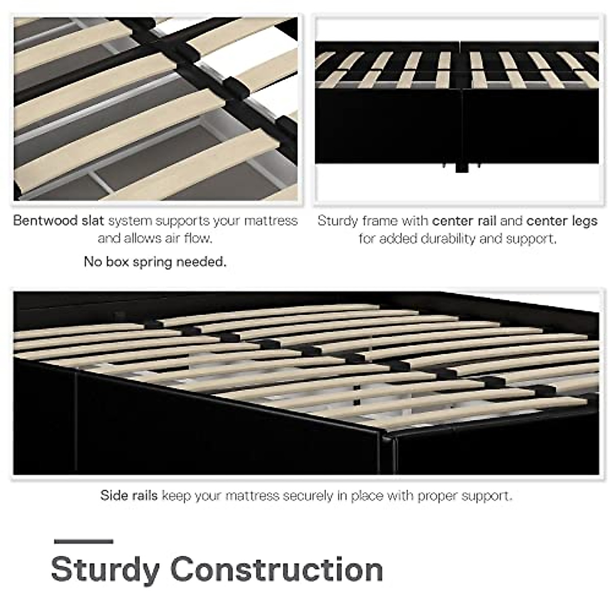 DHP Dakota Upholstered Platform Bed with Underbed Storage Drawers and Diamond Button Tufted Headboard and Footboard, No Box Spring Needed, Queen, Black Faux Leather