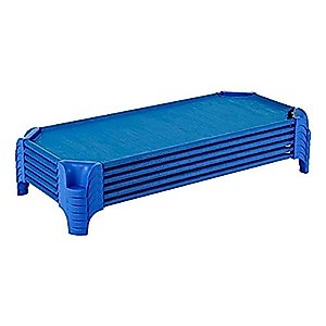Sprogs Heavy-Duty Stackable Standard Size 52"L Daycare Cots for Kids and Toddlers, Stacking Preschool Classroom Kids Cots for Sleeping, Resting, Naptime, Pack of 6, Blue