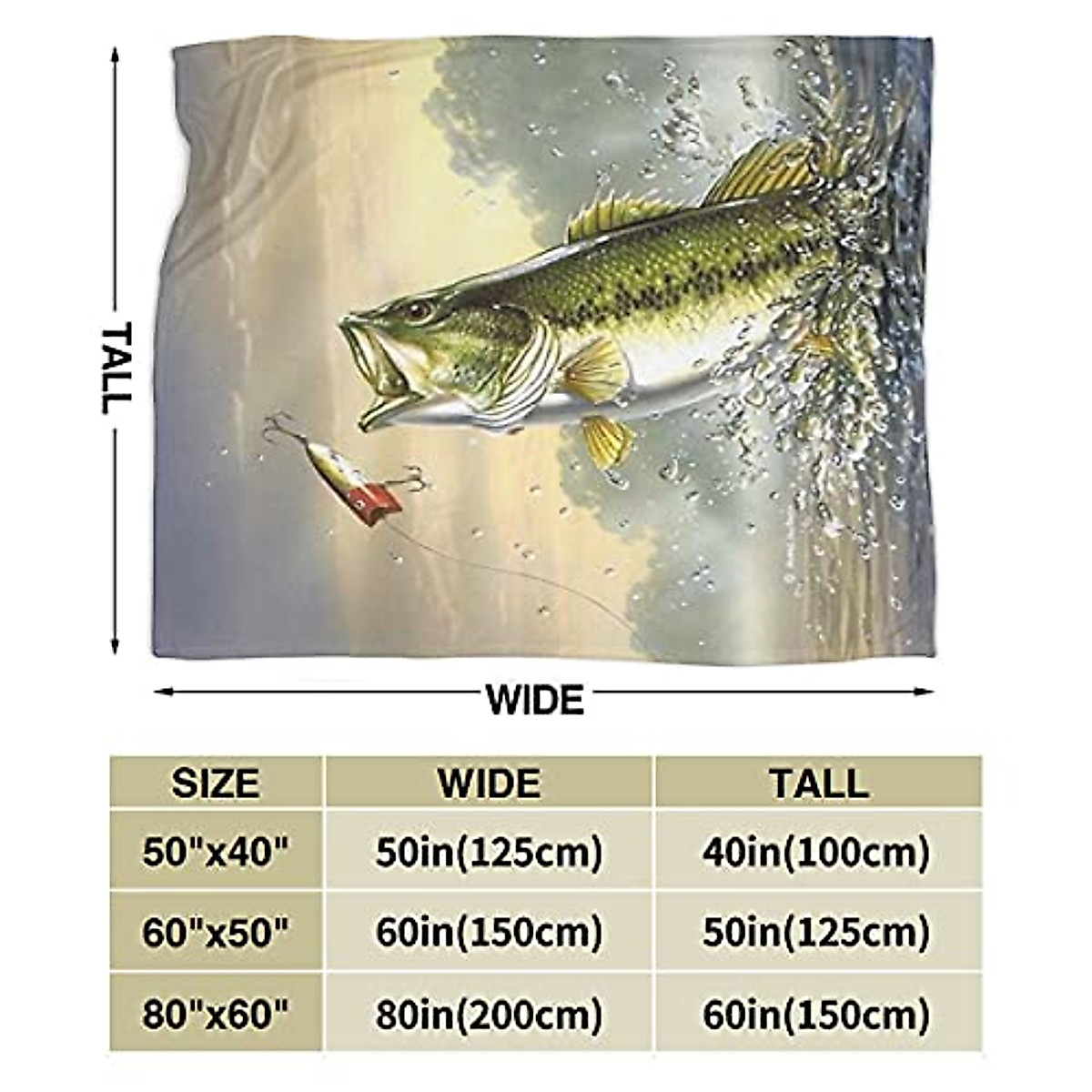 Cyloten Blanket Largemouth Bass Bass Jumping Out of Water Fleece Blanket Foldrable Throw Blanket Washable Couch Sofa Fuzzy Blanket Reversible Plush Blanket Beach Blanket for Home Office