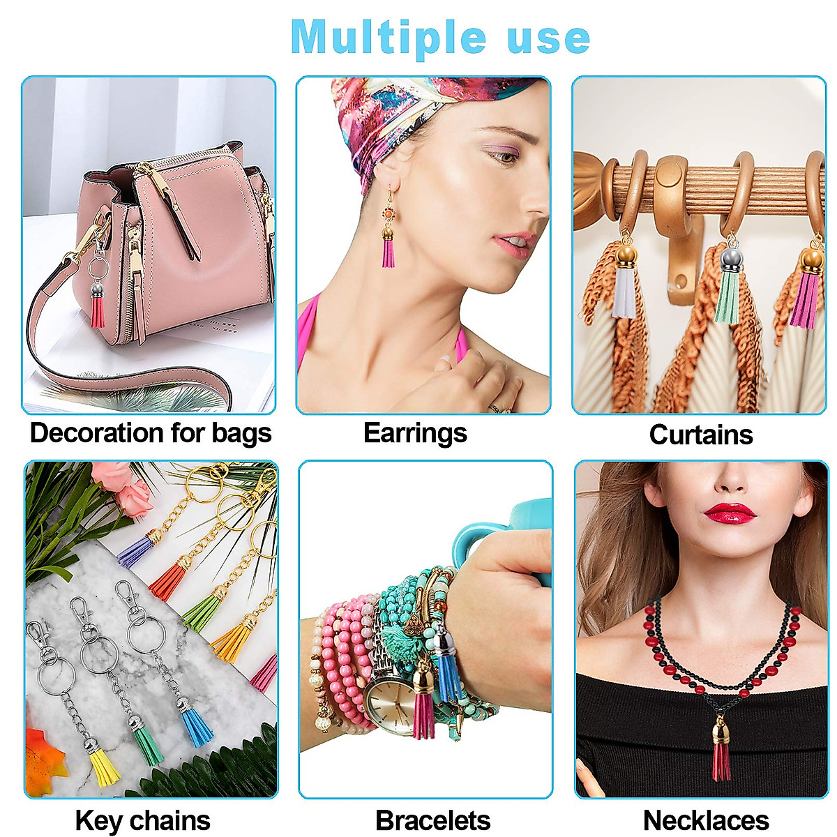 Duufin 240 Pieces Keychain Tassels Bulk Leather Tassel Pendants Colorful Tassel for Keychain, Craft and DIY Projects, 60 Colors (Gold and Silver Cap)