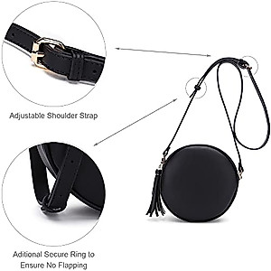 CATMICOO Round Crossbody Purses for Women Circle Bag with Tassel (Black)