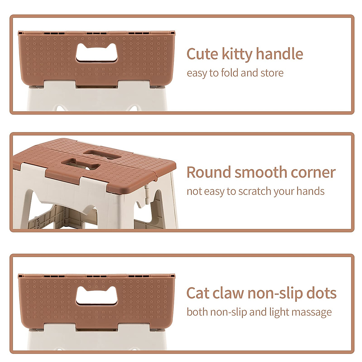 M Crumt Kitty Folding Stool, 9 Inches, Non-Slip Folding Step Stool,Great for Kitchen, Bathroom, Bedroom, Kids or Adults (Khaki)