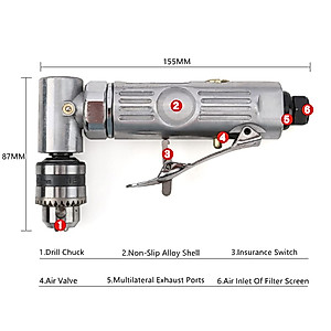 1/4'' 90 Degree Air Drill Pneumatic Drill Right Angle Drill Pneumatic Pistol Drill Pneumatic Drill Tool Power Screwdriver Drill