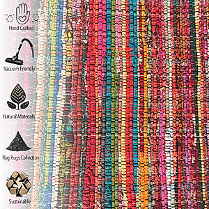 Chardin home - Eco Friendly 100% Recycled Cotton Colorful Chindi Area Rug – 5’x7’, Multi