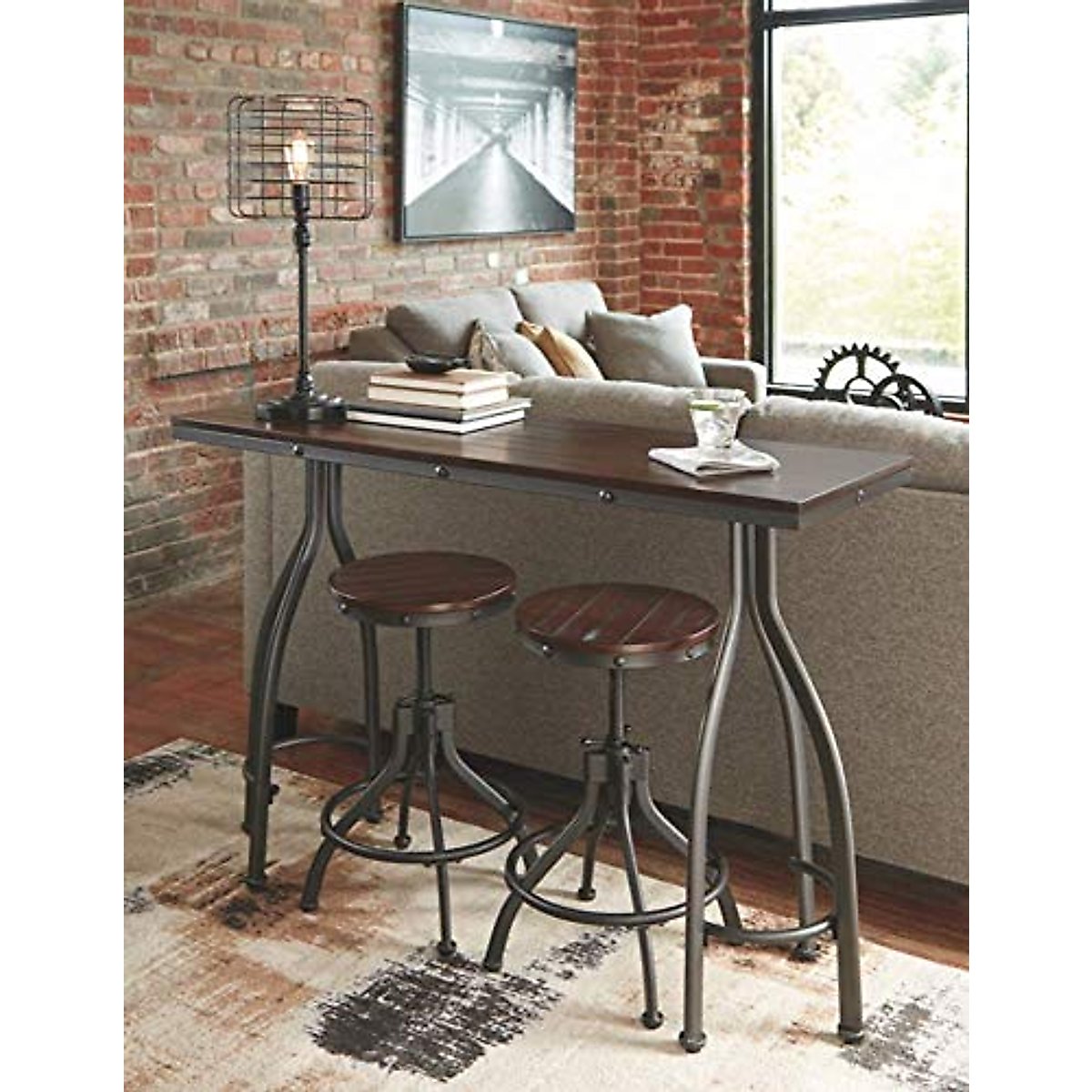 Signature Design by Ashley Odium Urban Counter Height Dining Table Set with 2 Bar Stools, Gray