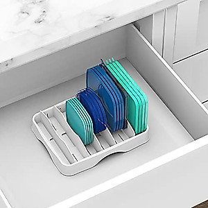 SimpleHouseware Food Container Lid Organizer, Adjustable Dividers Lids Storage, 13''x10'', White