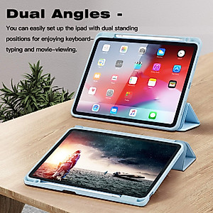 iPad Air 11 Inch Case 2024 / Air 6th 5th 4th Generation 2022/2020 10.9 Inch with Pencil Holder [Full Body Protection + Apple 2nd Pencil Charging and Auto Wake/Sleep] Smart Stand Case (Sky Blue) ﻿