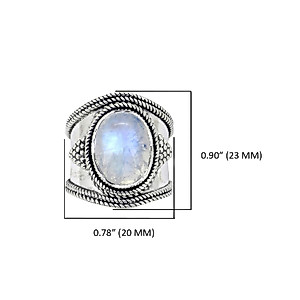 YoTreasure Moonstone Chunky Ring .925 Sterling Silver Wide Band Boho Jewelry