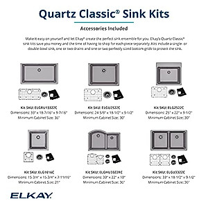 Elkay Quartz Classic ELG1616BK0C 15-3/4" x 15-3/4" x 7-11/16", Single Bowl Dual Mount Bar Sink Kit, Black