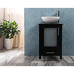 QIERAO 20" Bathroom Vanity with Sink Combo Stand Cabinet and White Ceramic Vessel Sink and Stainless Steel Faucet, Black
