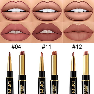 evpct 3Pcs Chestnut Nude Brown Matte Lip Liner and Lipstick Combo Set Kit for Women DNM Antique Rose Magic Lipstick 24 Hours Original Lip Liner Makeup Stain Long Lasting Waterproof Smudge Proof labial