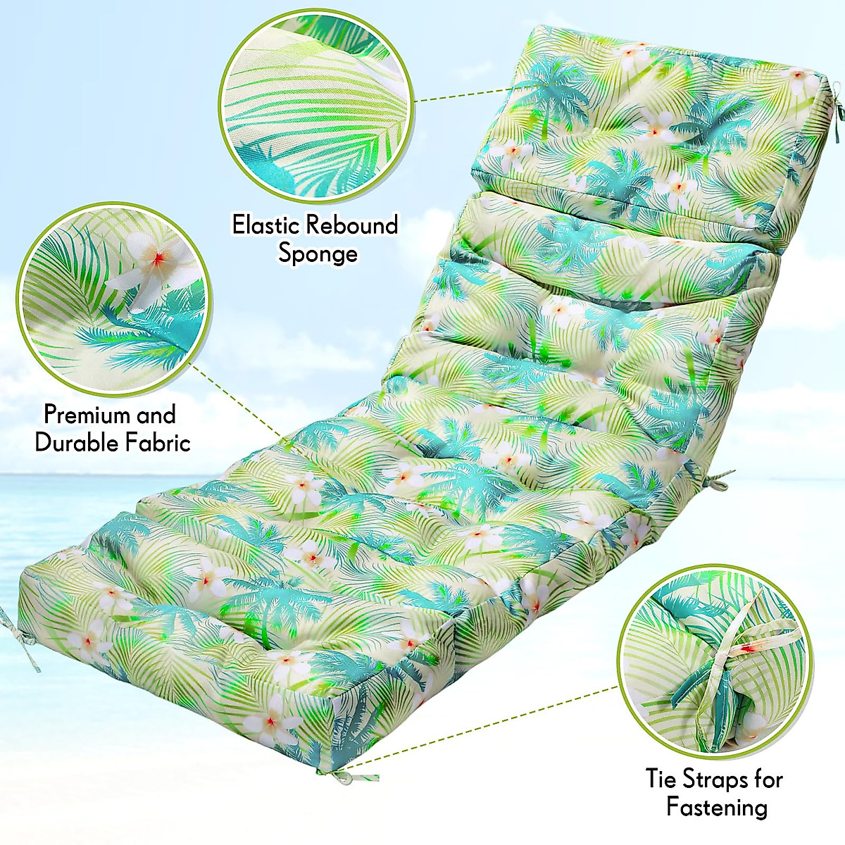 Huwena 4 Pack Outdoor Chaise Lounge Cushion Pool Patio Lounge Cushions 22 x 73 x 4.7H Inch Waterproof Lounge Chair Cushion Beach Lounge Cushion Replacement for Patio Lounge Chairs