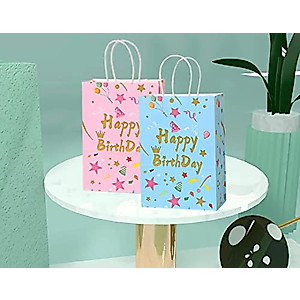 YYaaloa 28pcs Small Gift Bags with Handle Bulk 4 styles Birthday Star Print Party Favor Paper Shopping Bags for Kids Birthday Xmas Party Supplies Retail Bags (Birthday, Small 28pcs)