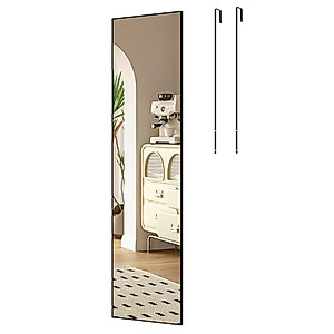 ANYHI Over The Door Mirror, 47" x 12" Full Length Mirror with Hooks,Wall Mirror Full Length,Black Hanging Over Door Mirror,Full Body Mirror for Door,Door Hanging Mirror for Bedroom Bathroom