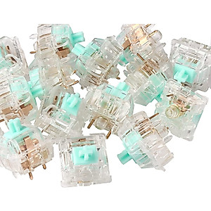 ZugGear Linear Switches 62g Transparent Aqua Teal Switch with Gold-Plated Spring Smooth Creamy Green Stem 5 Pins Linear Keyswitch (DUROCK L2 Clear, 20pcs)