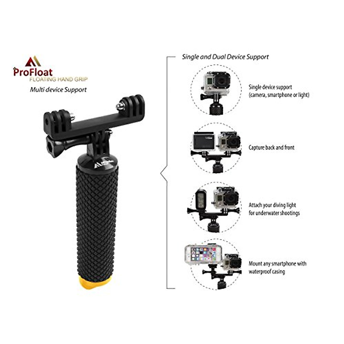 MiPremium Waterproof Floating Hand Grip Compatible with GoPro Cameras Hero 11 10 9 8 7 6 5 4 3 Session Black Silver Handler Plus Handle Mount Accessories for Water Sport and Action Cameras (Yellow)