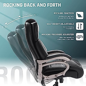 Big and Tall 400lbs Office Chair- Adjustable Lumbar Support Quiet Rubber Wheels Heavy Duty Metal Base, High Back Large Executive Computer Desk Chair, Thick Padded Ergonomic Chair for Office, Black