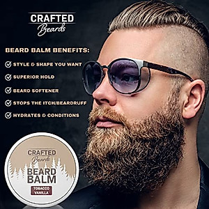 Crafted Beards - Beard Balm - Beard Wax - Mustache Wax - Light Hold - For a Softer, Smoother, Moisturized Beard - Made with All-Natural and Organic Ingredients - Leave in Conditioner (Tobacco Vanilla)