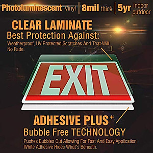 EXIT Signs Glow In The Dark EXIT Decals 3 Pack 12"x7" EXIT Photoluminescent Signs Stickers, Glows For Up To 8 Hours