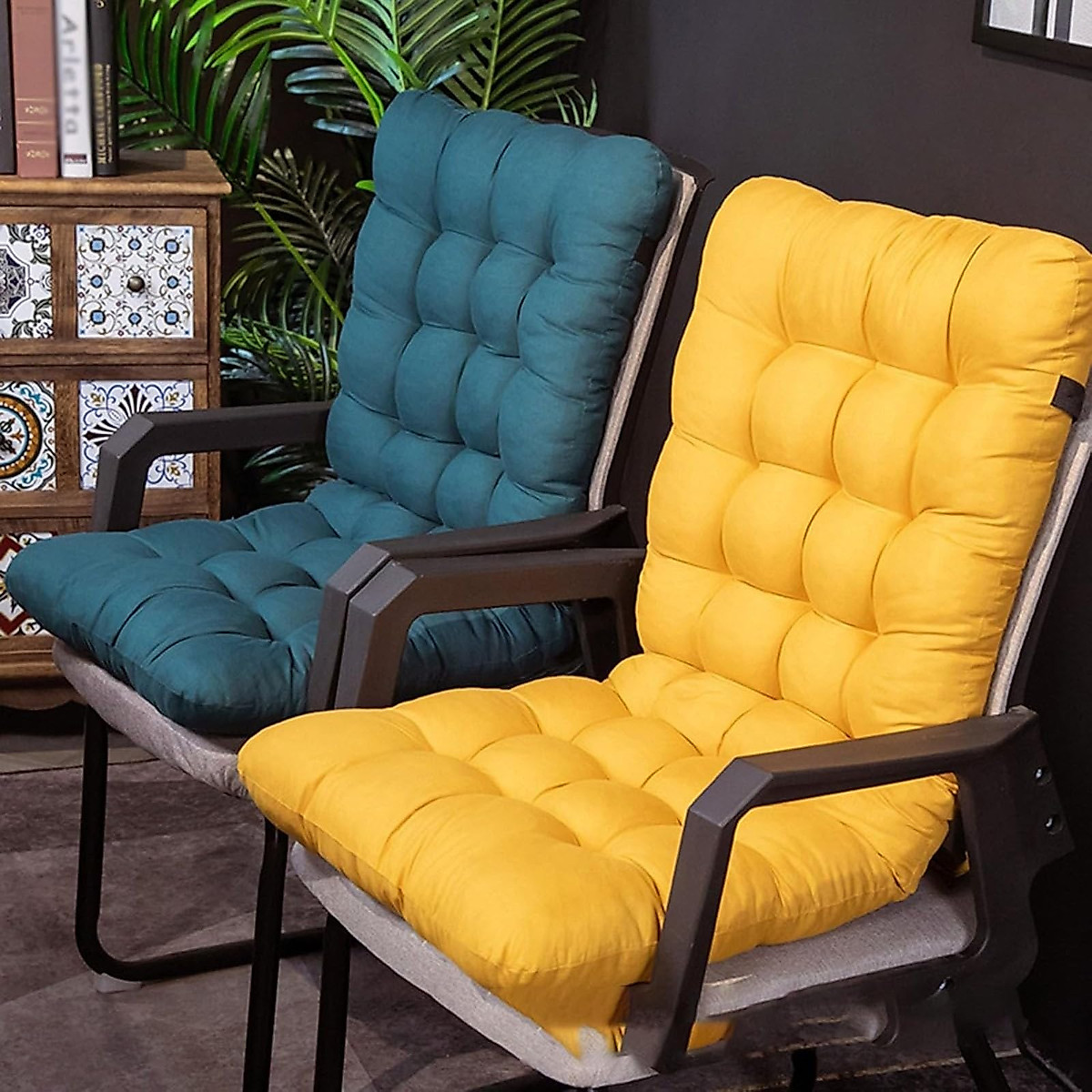 Rocking Chair Cushion, Outdoor Chair Cushions, Tufted Pads Non Skid Slip Backed Set of Upper and Lower with Ties, Seat Cushion Non Skid Slip, Chair and Cushions Pads for Indoor Home, Kitchen