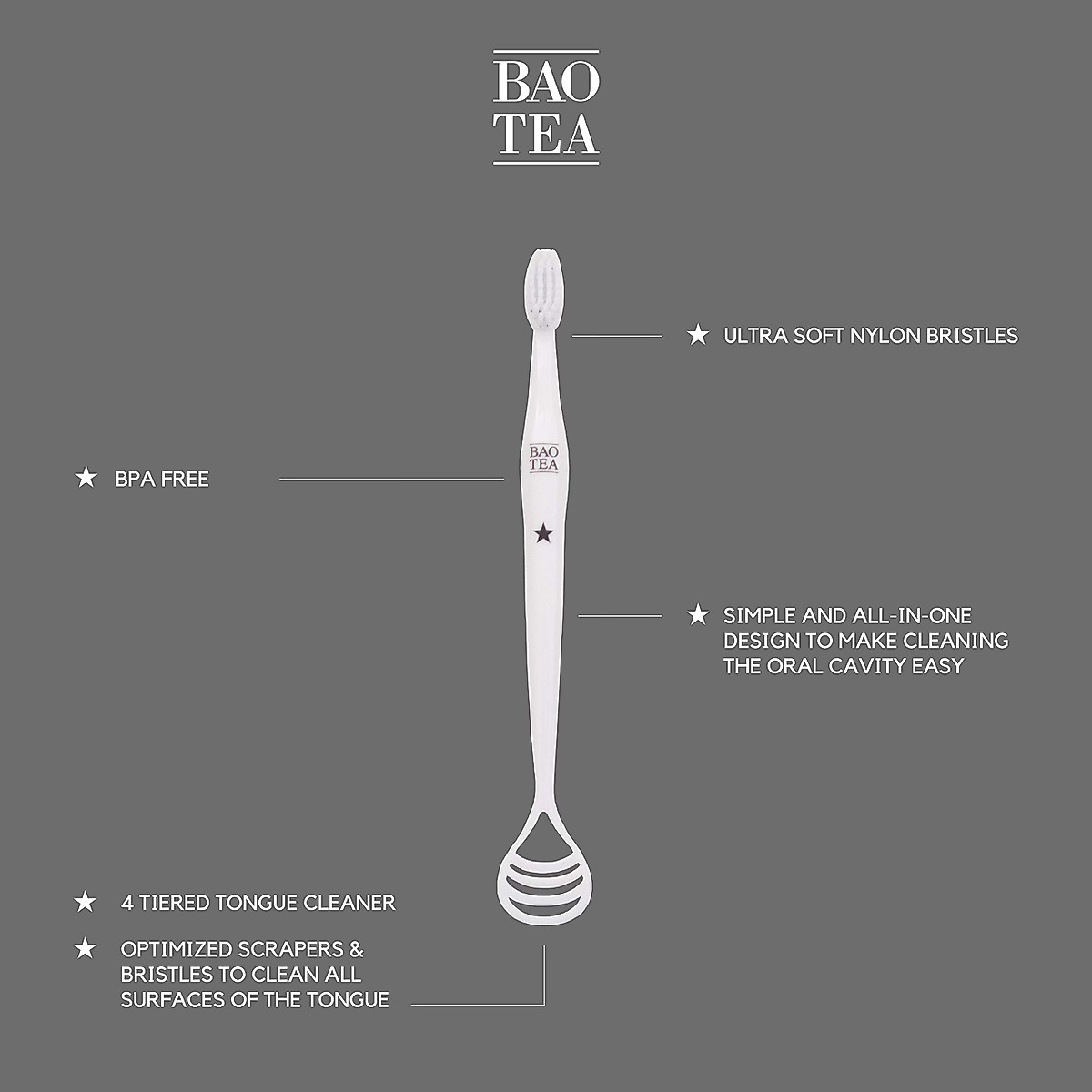 BAO TEA All-in-One Toothbrush & Tongue Cleaner: Comprehensive Oral Health Solution, Versatile Dental Care with Integrated Tongue Cleaning Design and Ultra-Soft Bristles