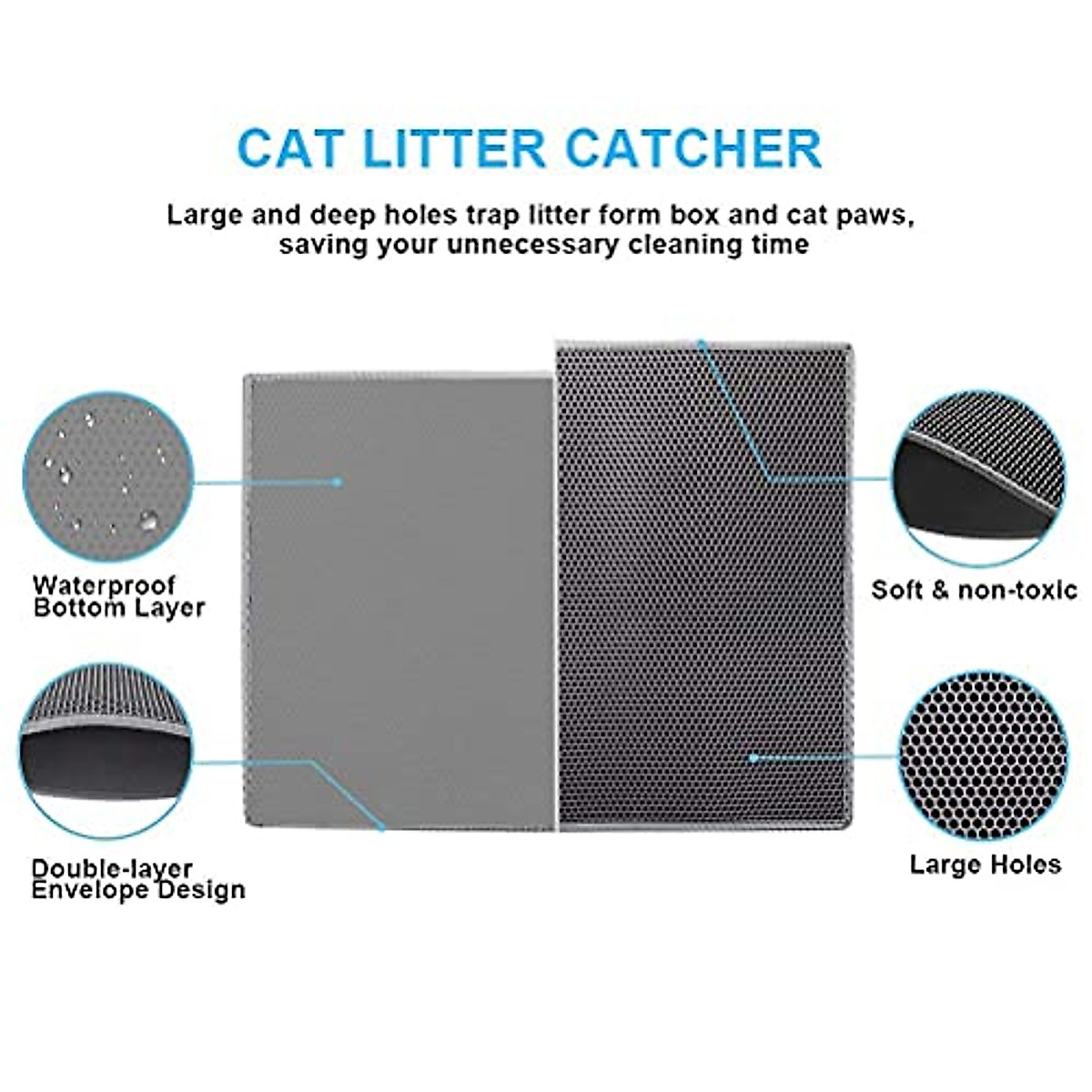 Pieviev Cat Litter Mat Double Layer Waterproof Urine Proof Trapping Mat 1 Pack (30''X24'', Gray)