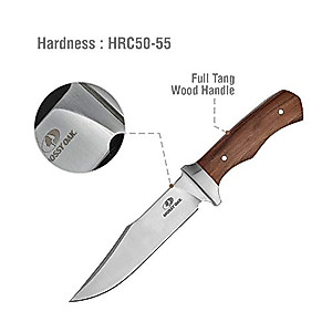Mossy Oak 11-inch Full-tang Fixed Blade Knife with Leather Sheath, Clip Point Blade and Wood Handle, for Outdoor Survival, Camping