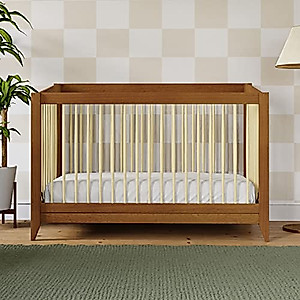 Babyletto Sprout 4-in-1 Convertible Crib with Toddler Bed Conversion Kit in Chestnut and Natural, Greenguard Gold Certified