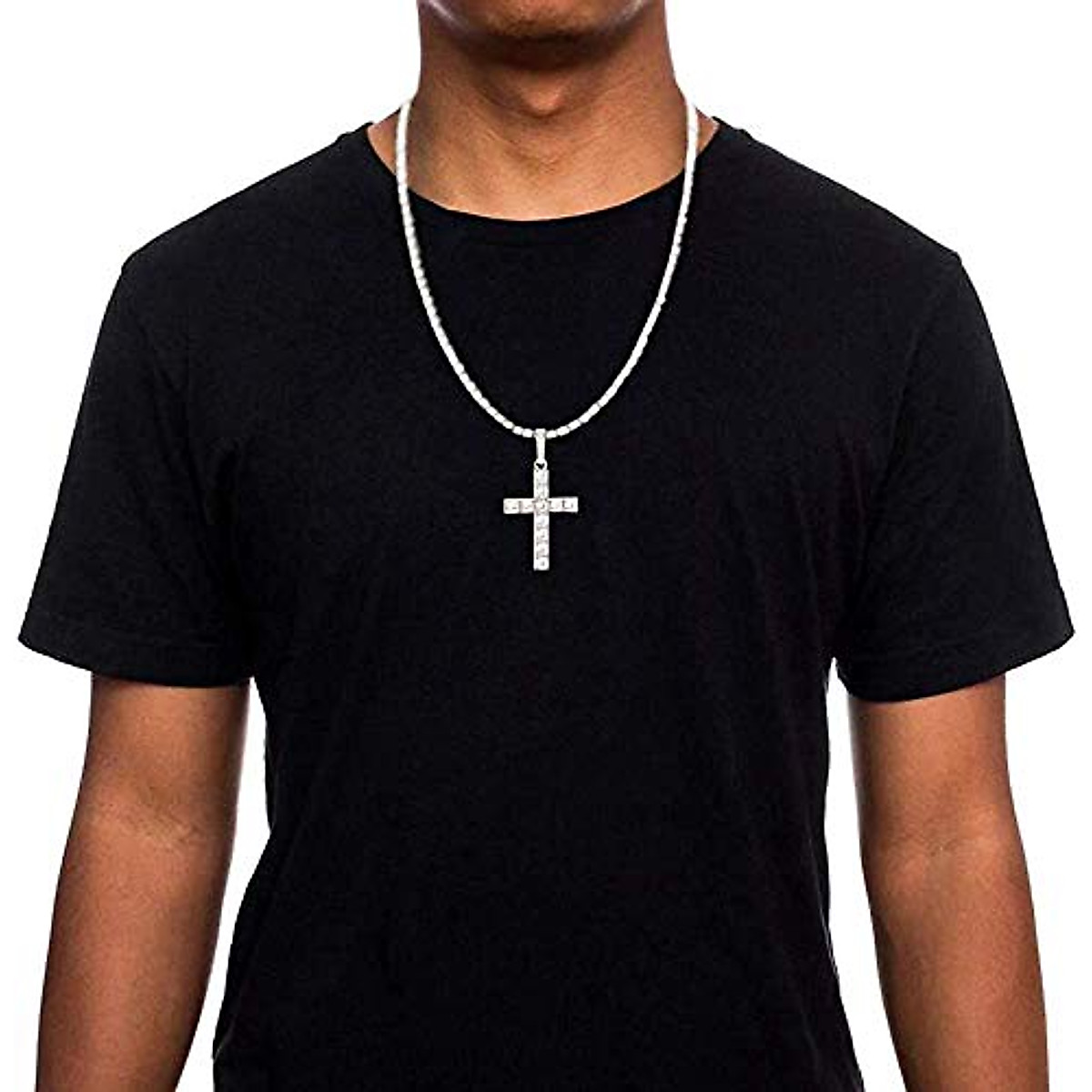 Iced Out Cross Pendant on Tennis Chain for Men or Women - Bling'ed Out Hip Hop Jewelry on Blast! - Gold or Silver and Size Your Choice - TN001 Cross (16" Silver)