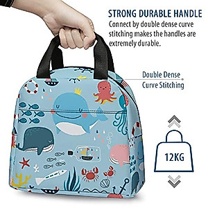 Lunch Bag for Kids, Cute Insulated Kids Lunch Box Container Reusable Cooler Lunch Tote Bag for Children Girls and Boys, School Picnic Travel Outdoors(Sky Blue with Whale)